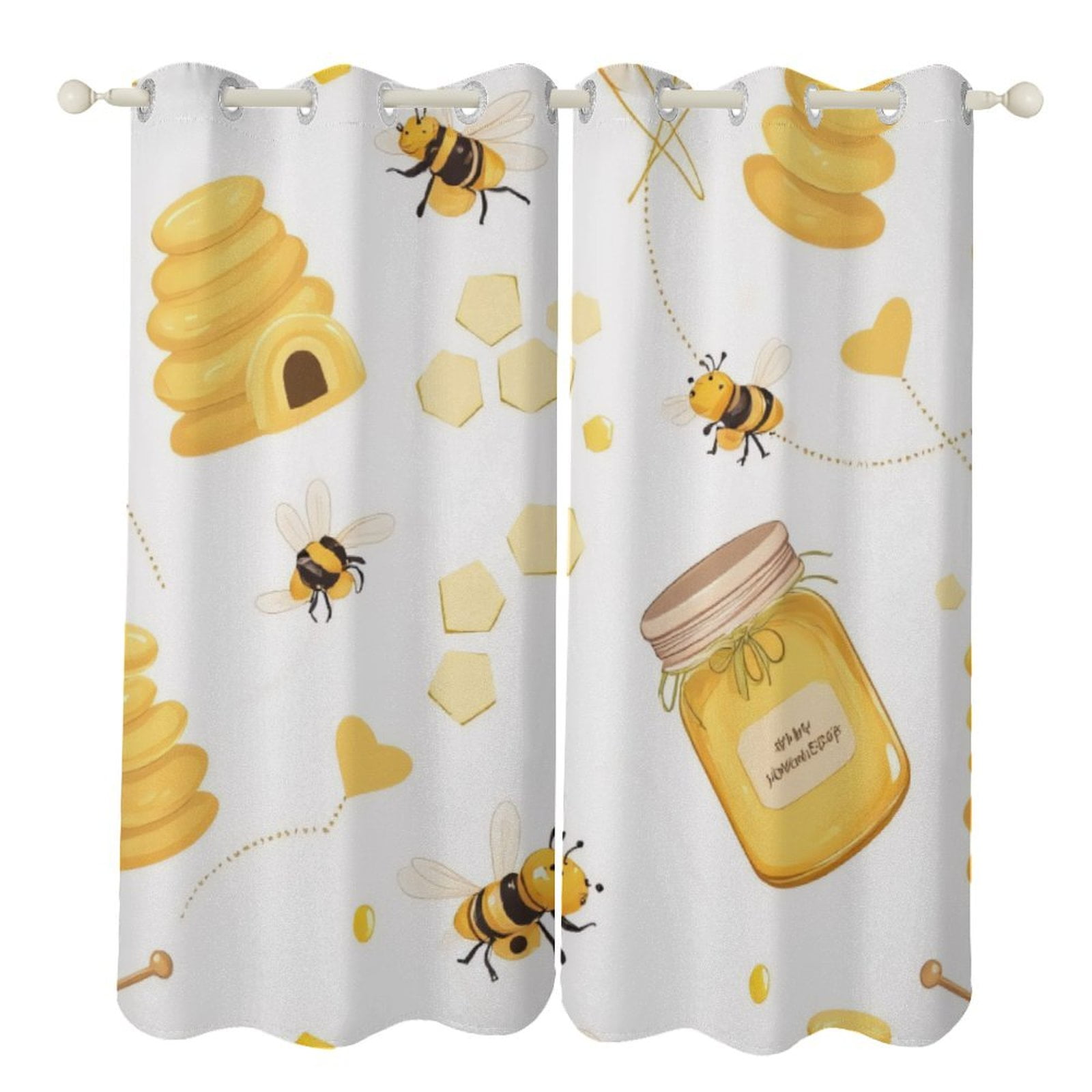 Cute Bee And Honey Pattern Luxury Window Curtains Blinds for Living ...