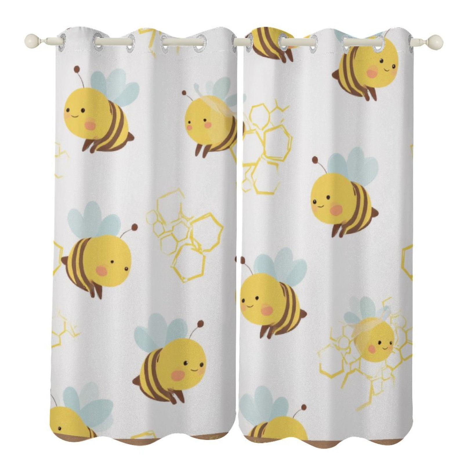 Cute Bee And Honeycomb Pattern 2 Panels 3D Printing Pattern Curtain for ...