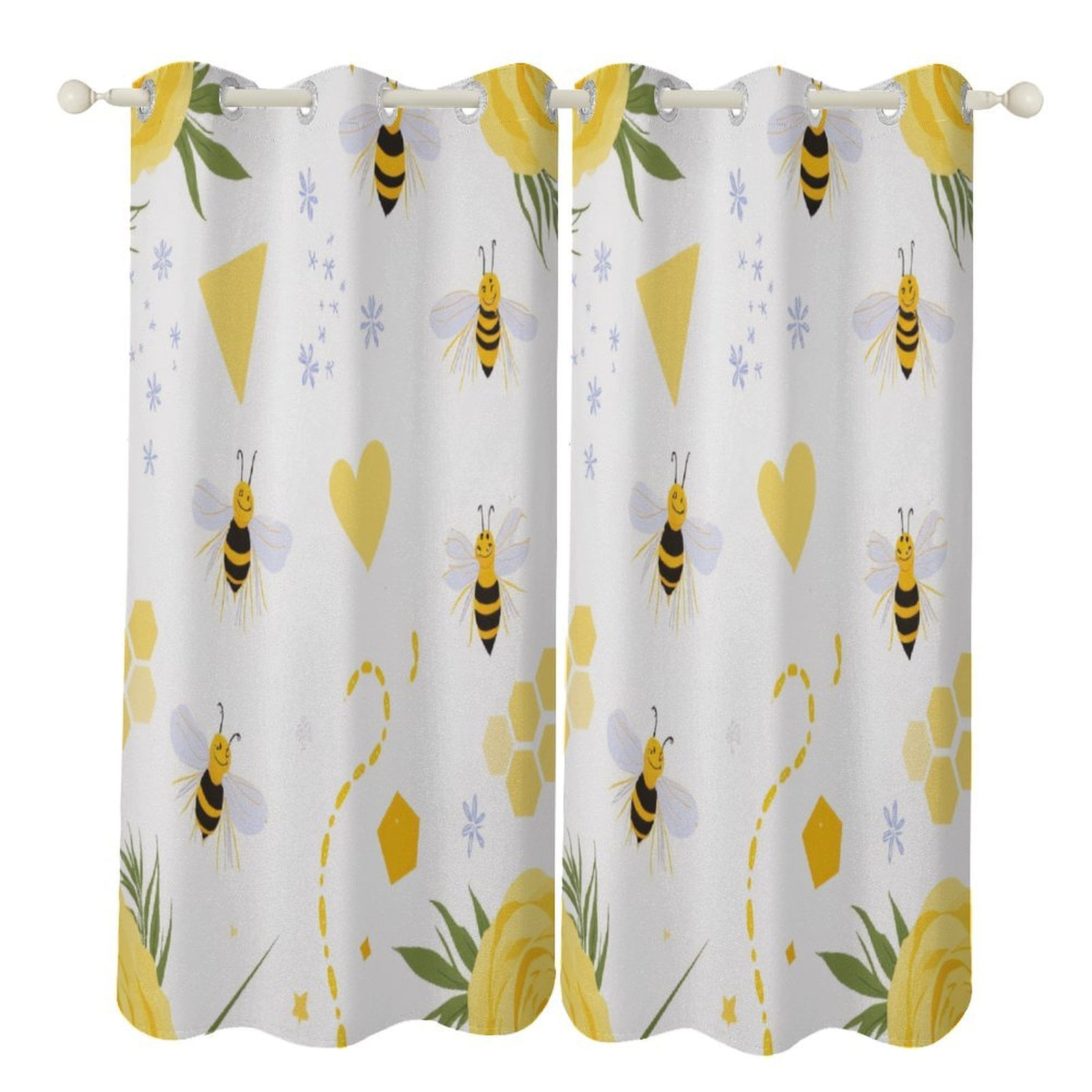 Cute Bee And Honeycomb Pattern 2pcs Blackout Curtains For Living Room ...
