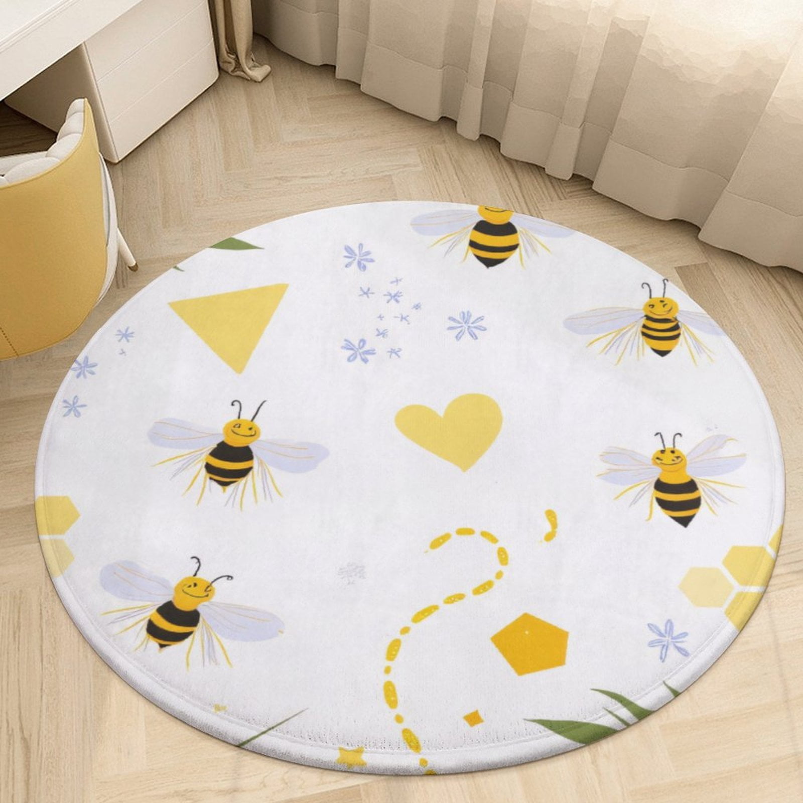 Cute Bee And Honeycomb Pattern Round Area Rugs for Bedroom Living Room ...