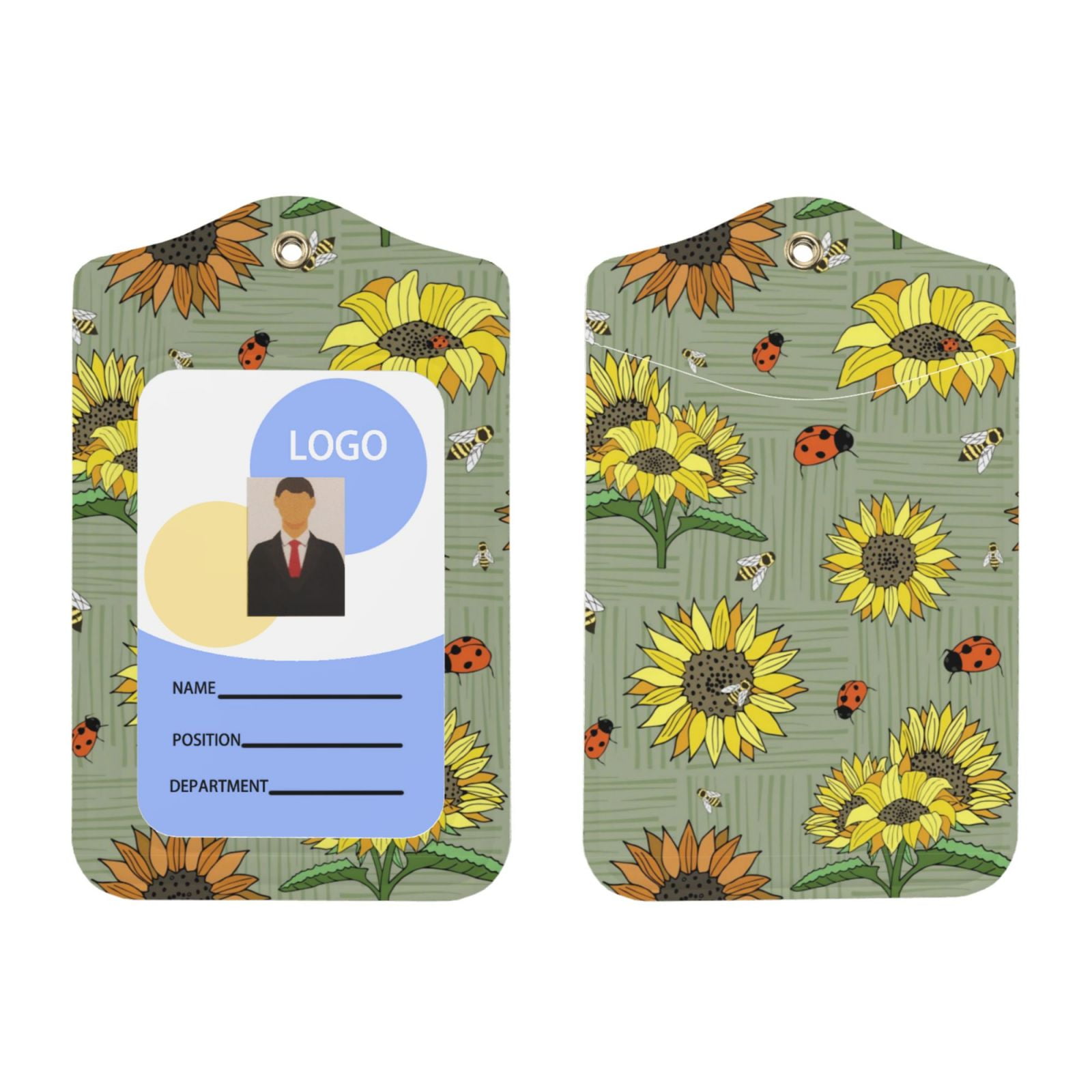 Cute Bee And Sunflower Pattern Id Card Badge Leather Holder Case ...