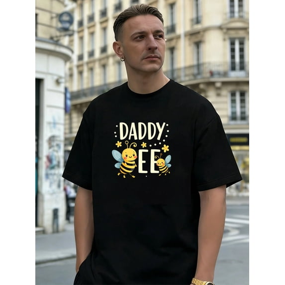 Cute Bee Daddy&Bee Graphic 100% Cotton Men's T-Shirt for Daily Casual ...