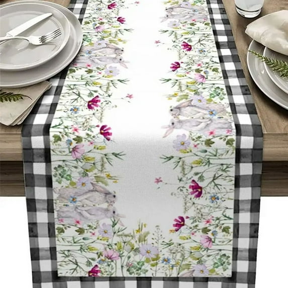 Cute Bee Element Table Runner Plaid Edge Dining Table Runner Dwarf Old ...