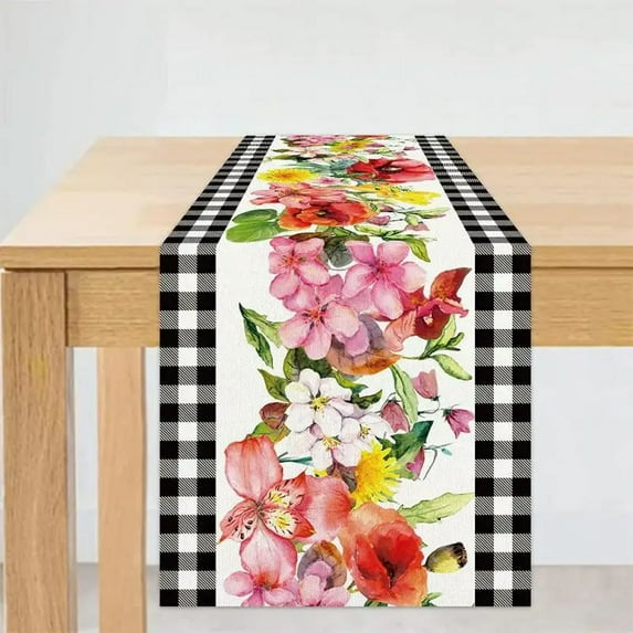 Cute Bee Element Table Runner Plaid Edge Dining Table Runner Dwarf Old ...
