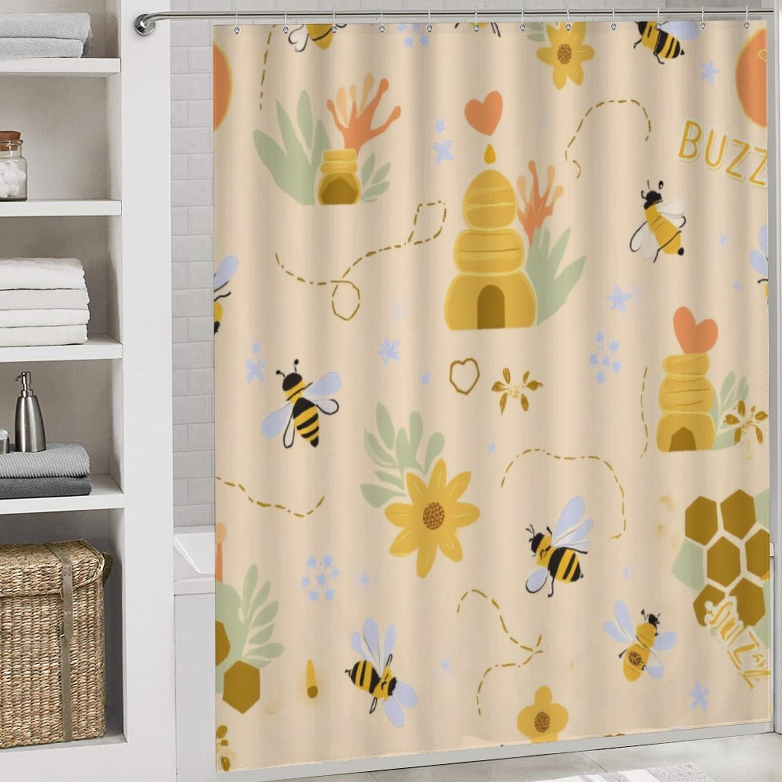 Cute Bee Hive Pattern Shower Curtain Ornament Bathroom Curtains with ...
