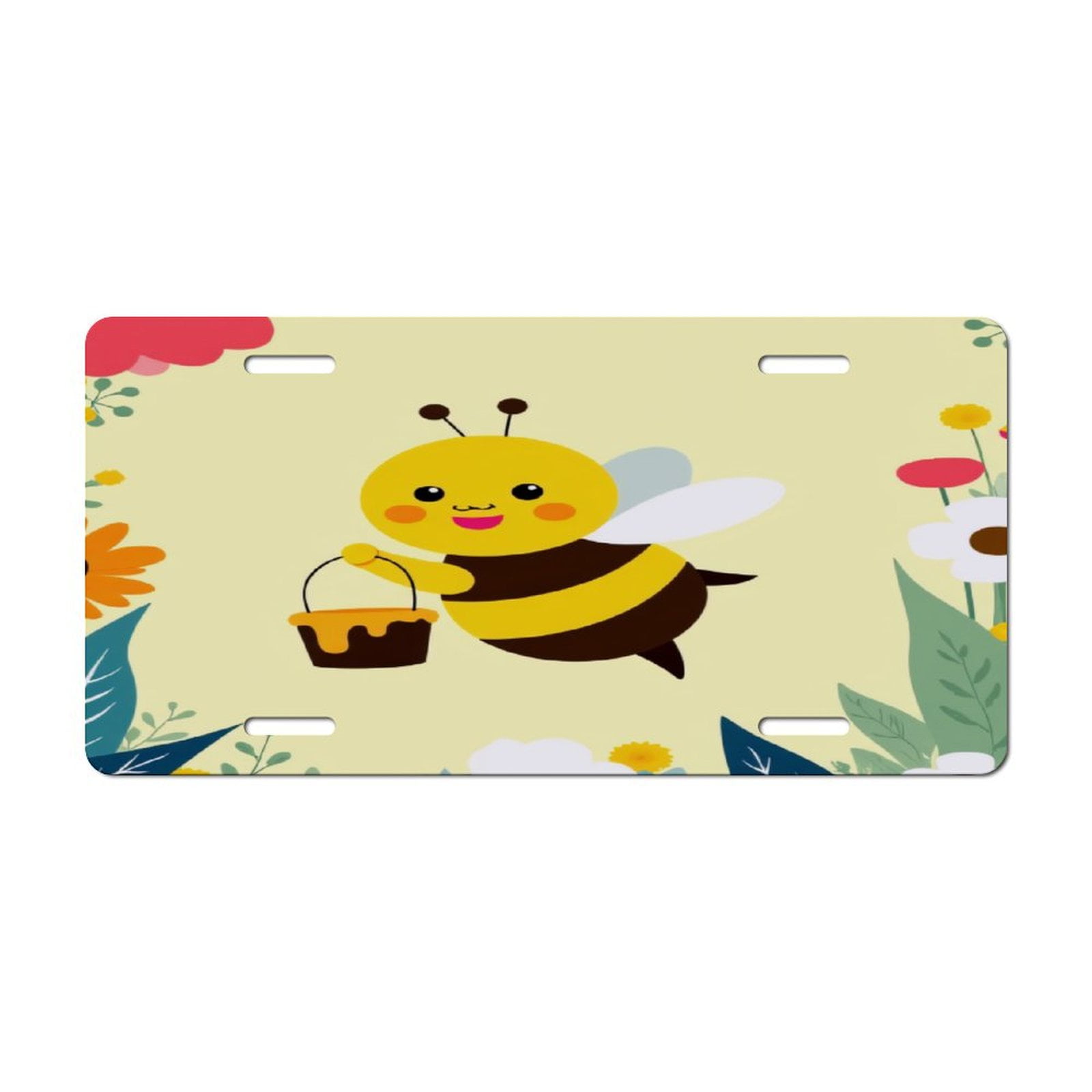 Cute Bee with Honey Bucket Car Decorative Front License Plate,Vanity ...