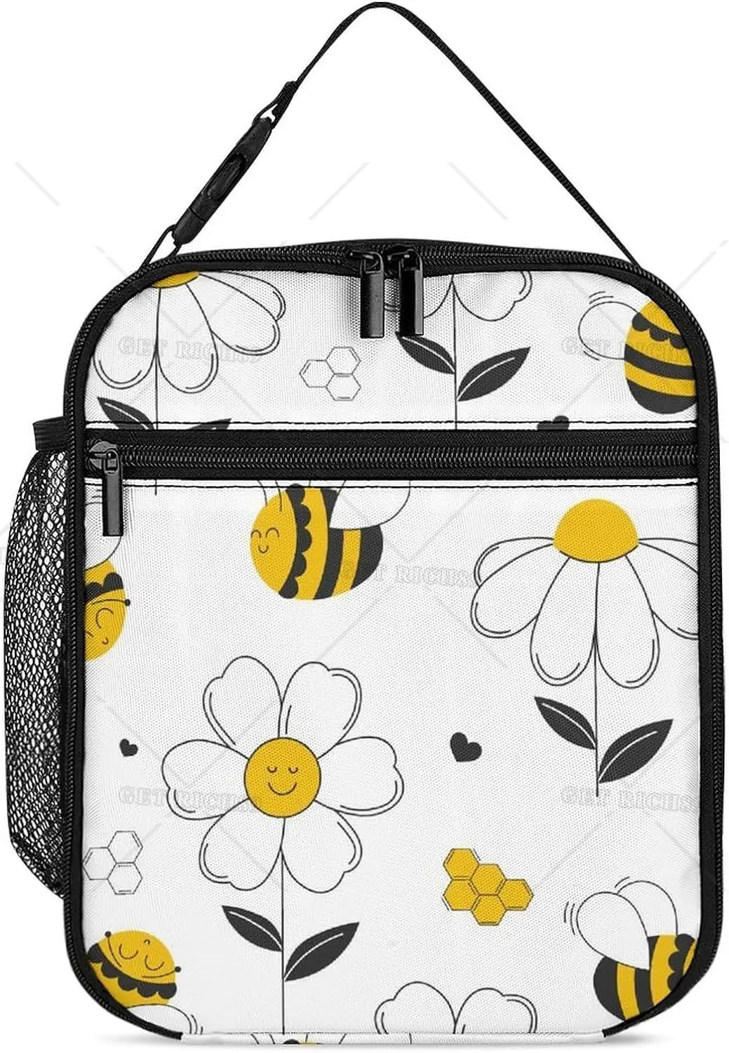 Cute Bee Lunch Box Insulated Reusable Yellow Lunch Bag for Teen Women ...