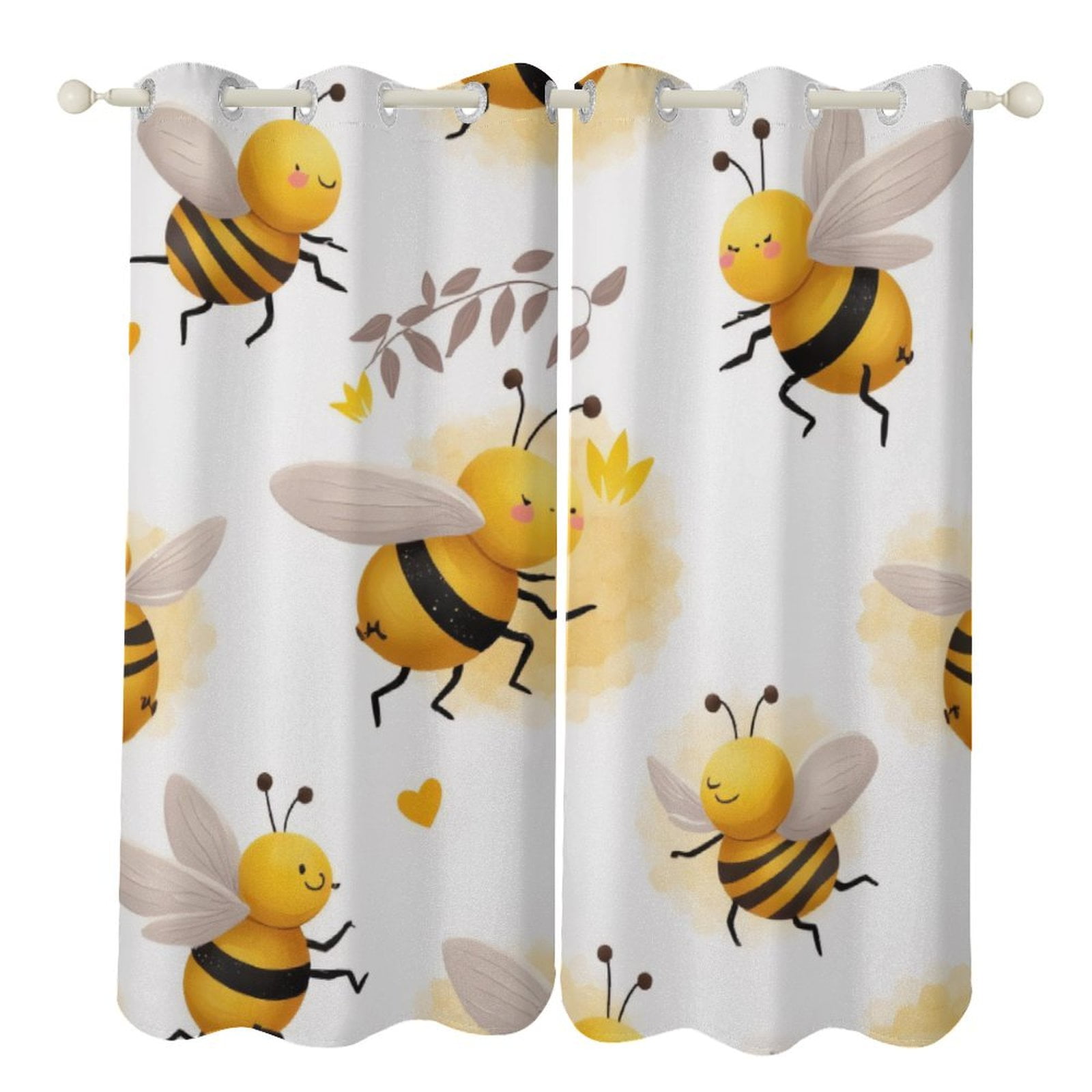 Cute Bee Pattern 2 Panels 3D Printing Pattern Curtain for Bedroom ...