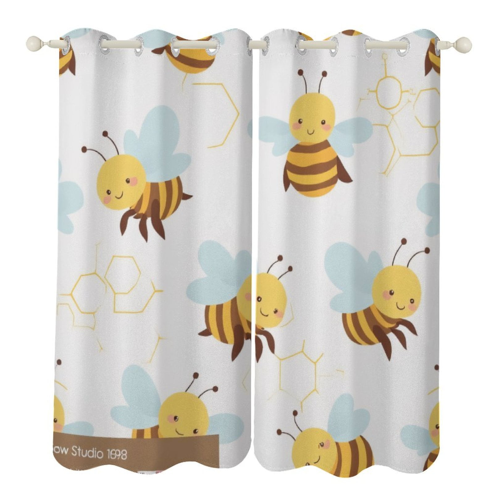 Cute Bee Pattern Print 2 Panels 3D Printing Pattern Curtain for Bedroom ...