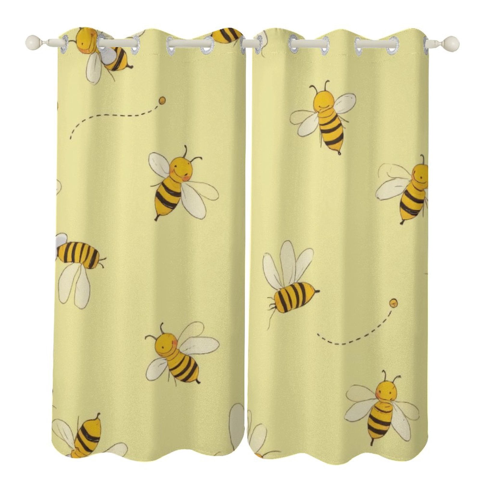Cute Bee Pattern on Yellow Blackout Window Curtains for Bedroom Living ...