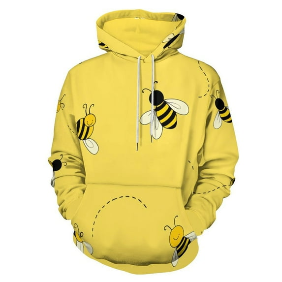 Cute Bee Pattern on Yellow Men's Women Vintage 3D Hooded Sweatshirt ...