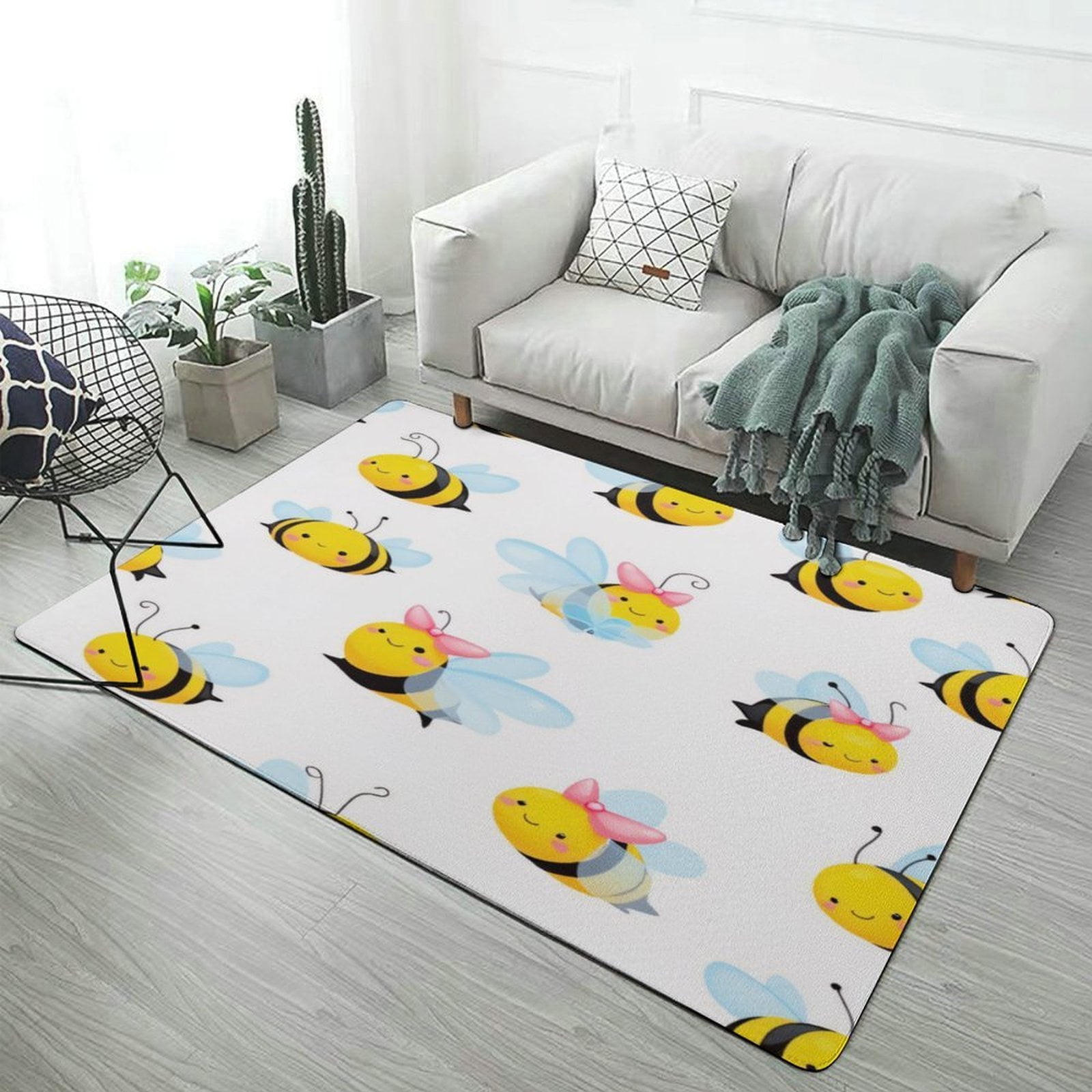 Cute Bee Pattern with Bows Carpet Rug for Home Living Room Bedroom Sofa ...