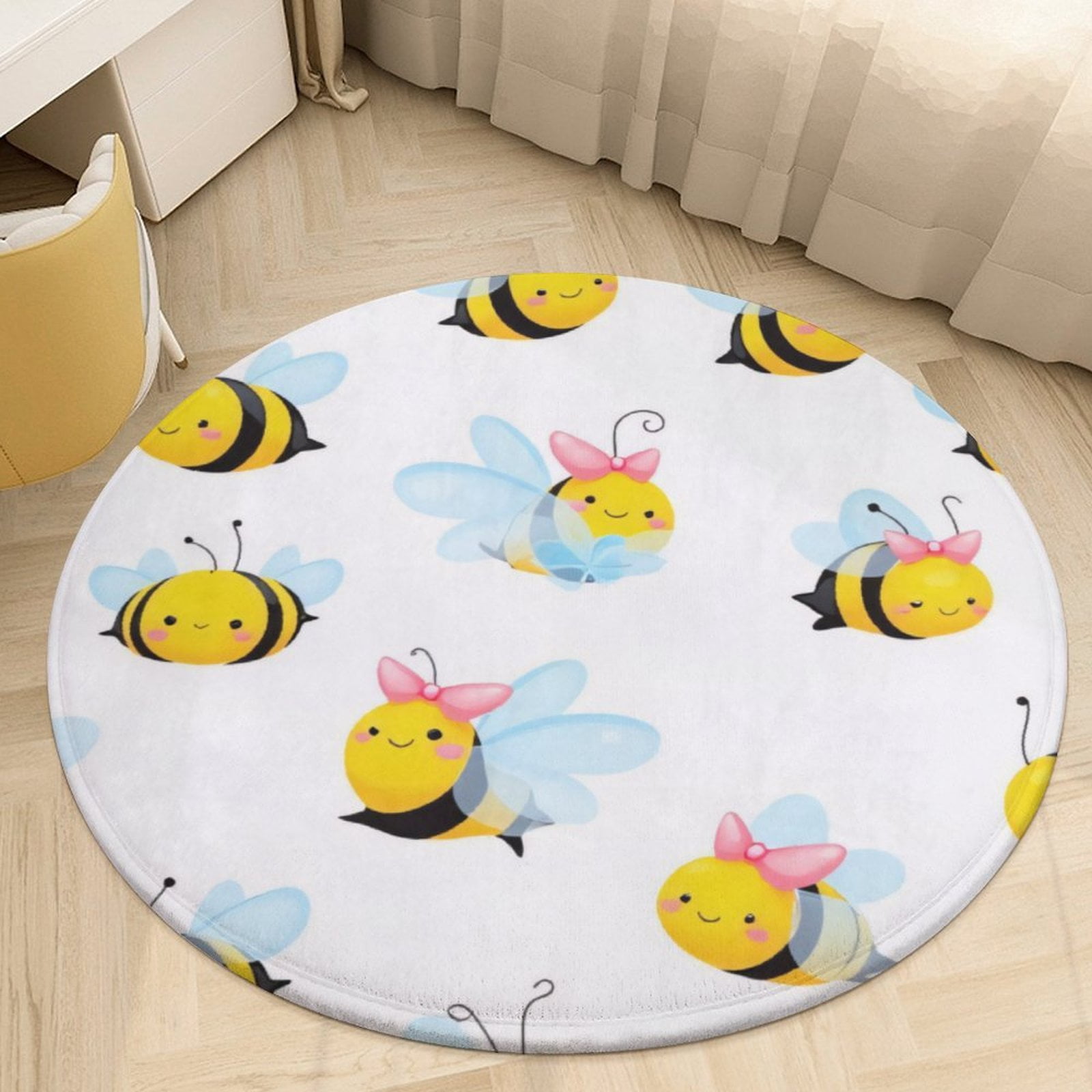 Cute Bee Pattern with Bows Round Area Rugs for Bedroom Living Room, 6FT ...
