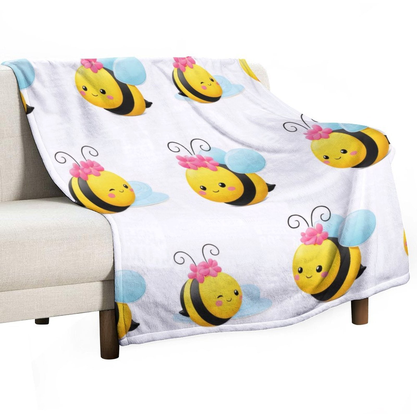 Cute Bee Pattern with Pink Bows Blanket Soft Cozy Flannel Blanket for ...