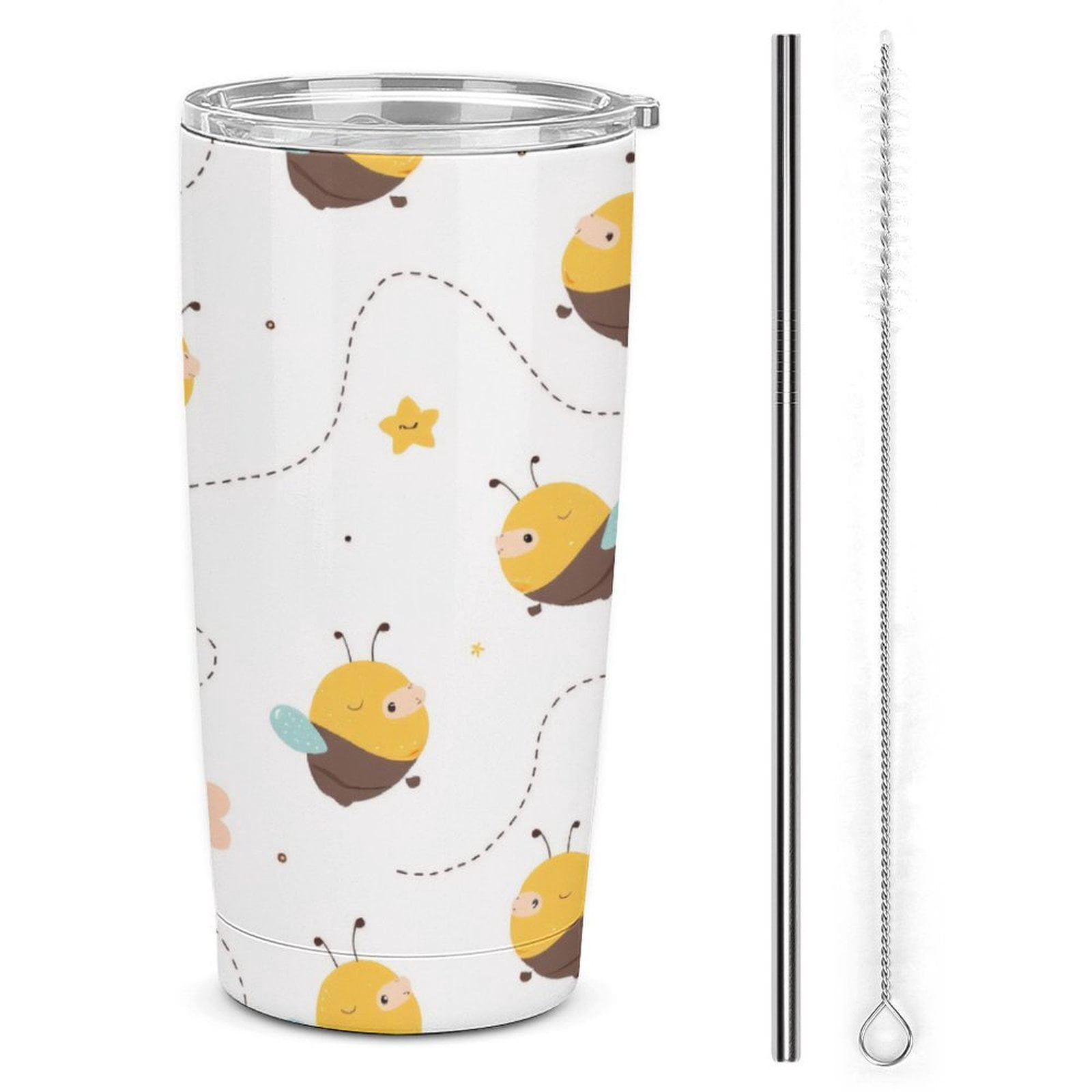 Cute Bee Pattern with Stars Tumbler Print 20oz Stainless Steel Coffee ...