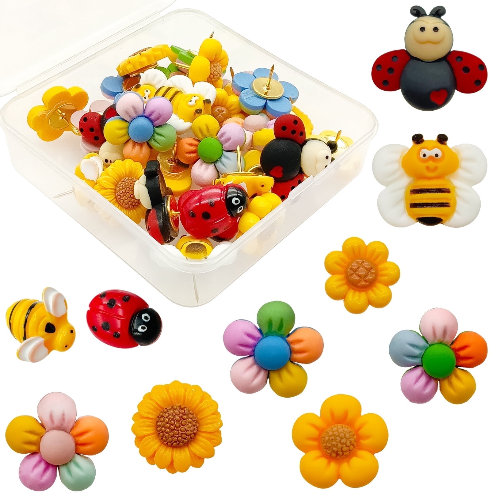 Cute Bee Push Pins for Bulletin Boards, Flowers Thumb Tacks for Cork ...