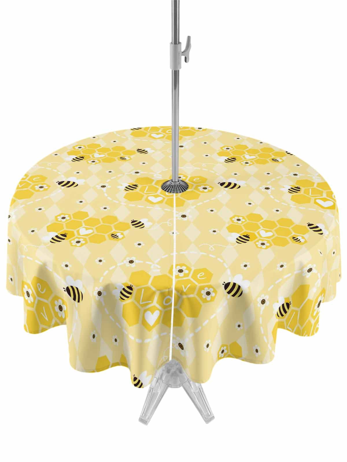 Cute Bee Round Outdoor Tablecloth with Umbrella Hole Love Honeycomb ...