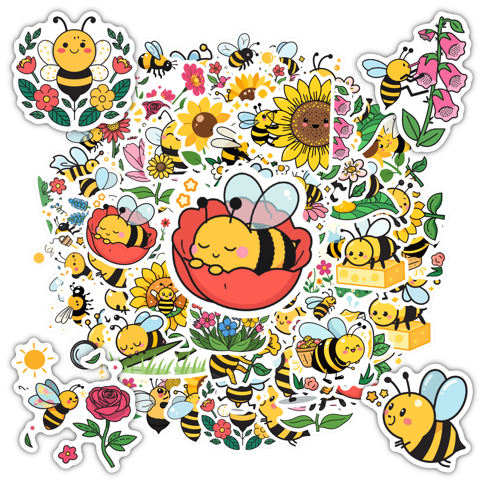 Cute Bee Stickers Nature Stickers Floral Stickers for Laptop Suitcase ...