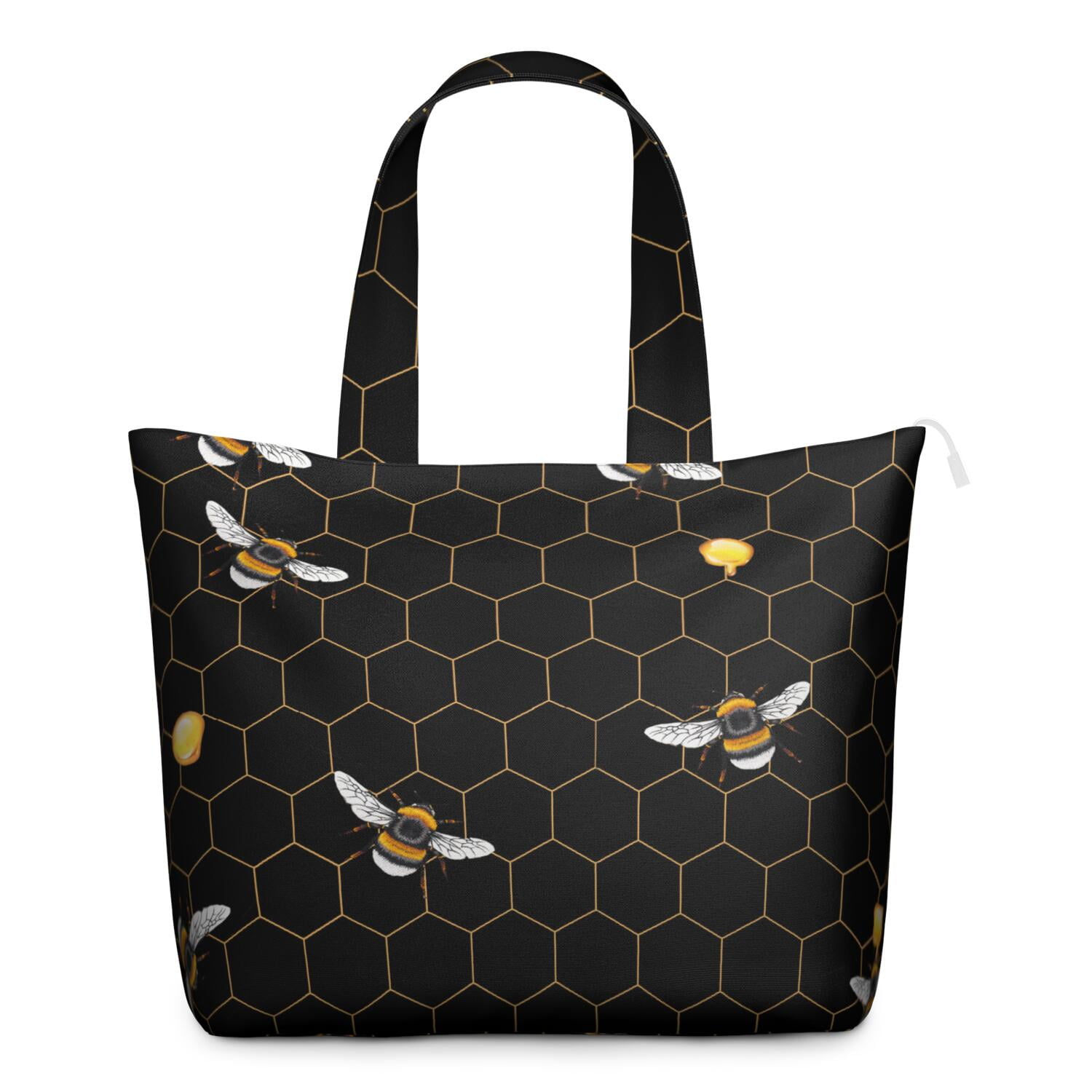 Cute Bee Travel Tote Bag, Honeycomb Print Design Weekender Duffel, Bumble Bee Pattern ...