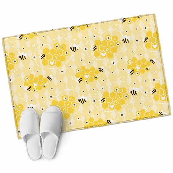 Cute Bee Washable Area Rug 2x3 ft Love Honeycomb Heart Yellow ...