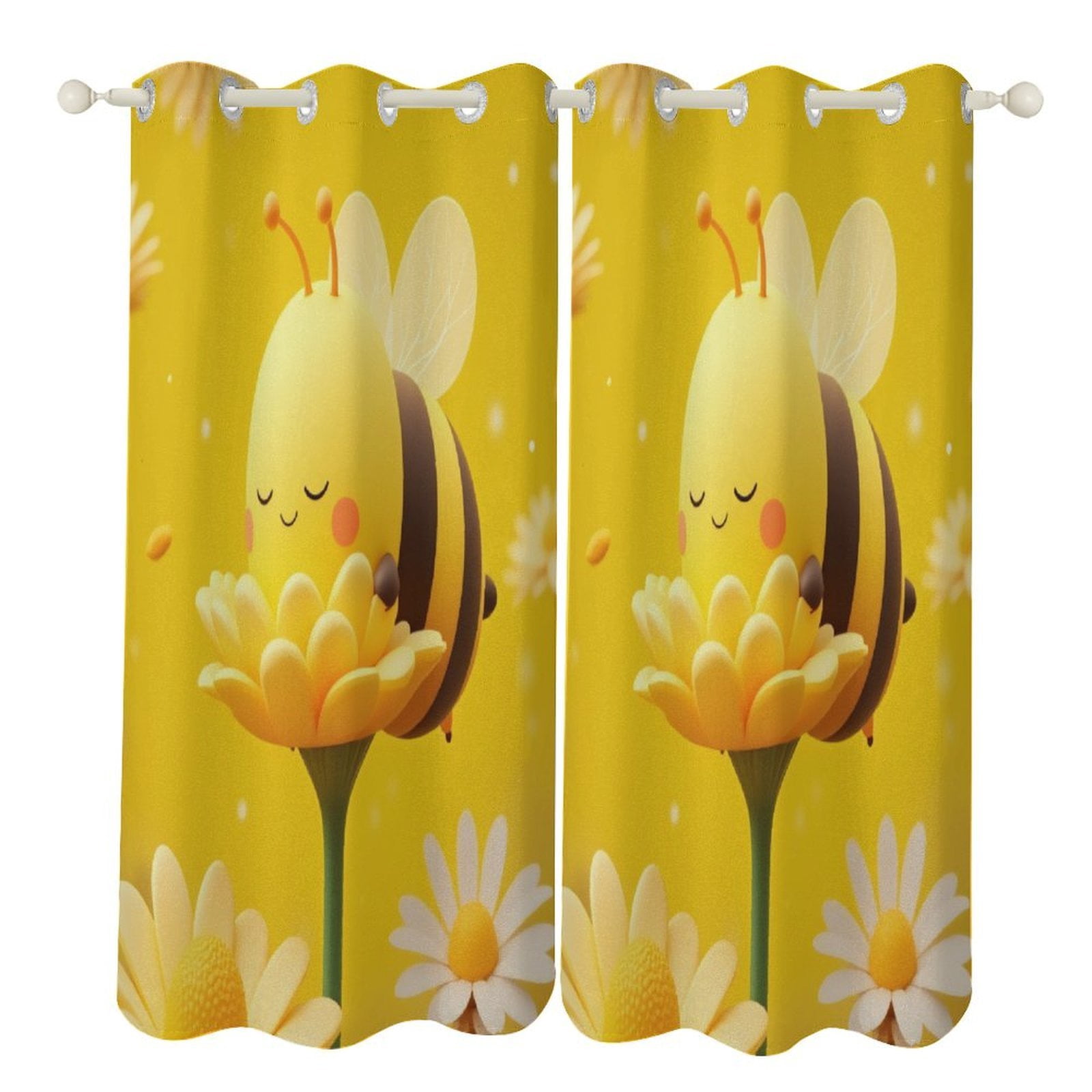 Cute Bee on Yellow Flower Window Blackout Curtain 3d Printed Blackout ...