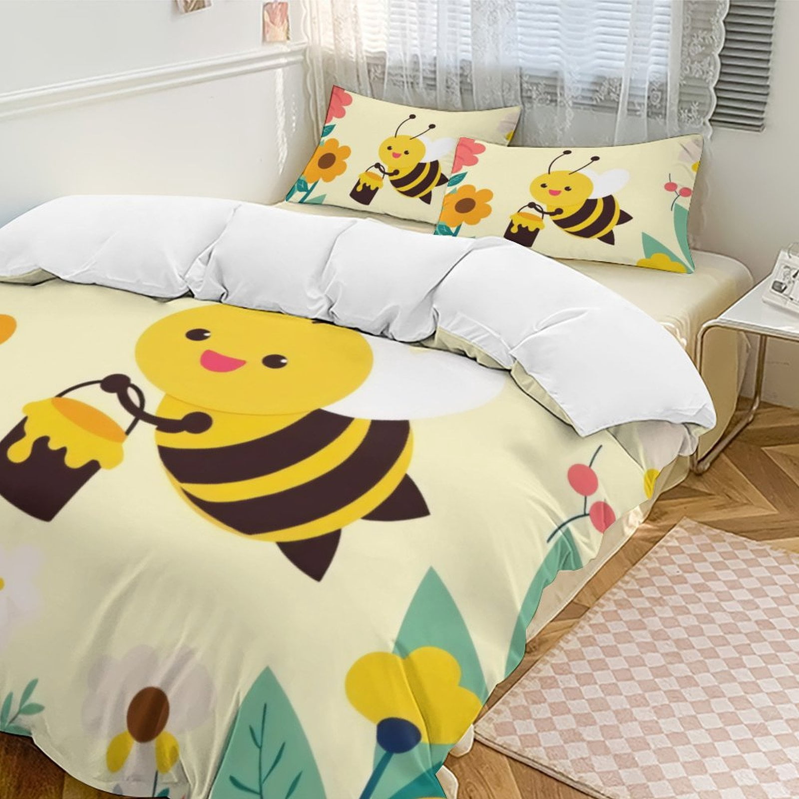 Cute Bee with Honey in Garden 3D Duvet Cover Set Quilt Cover Theme of ...