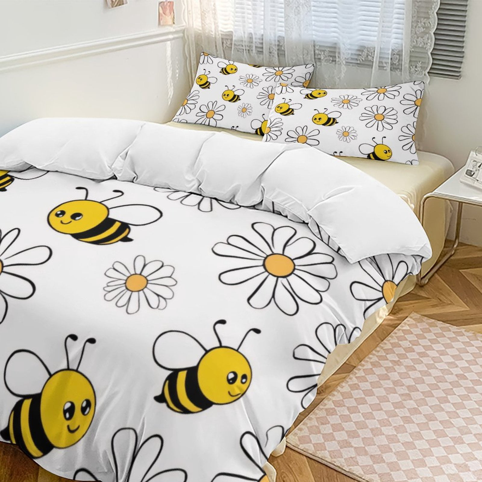 Cute Bees And Daisies Pattern(1) Duvet Cover Set Themed Multicolor ...