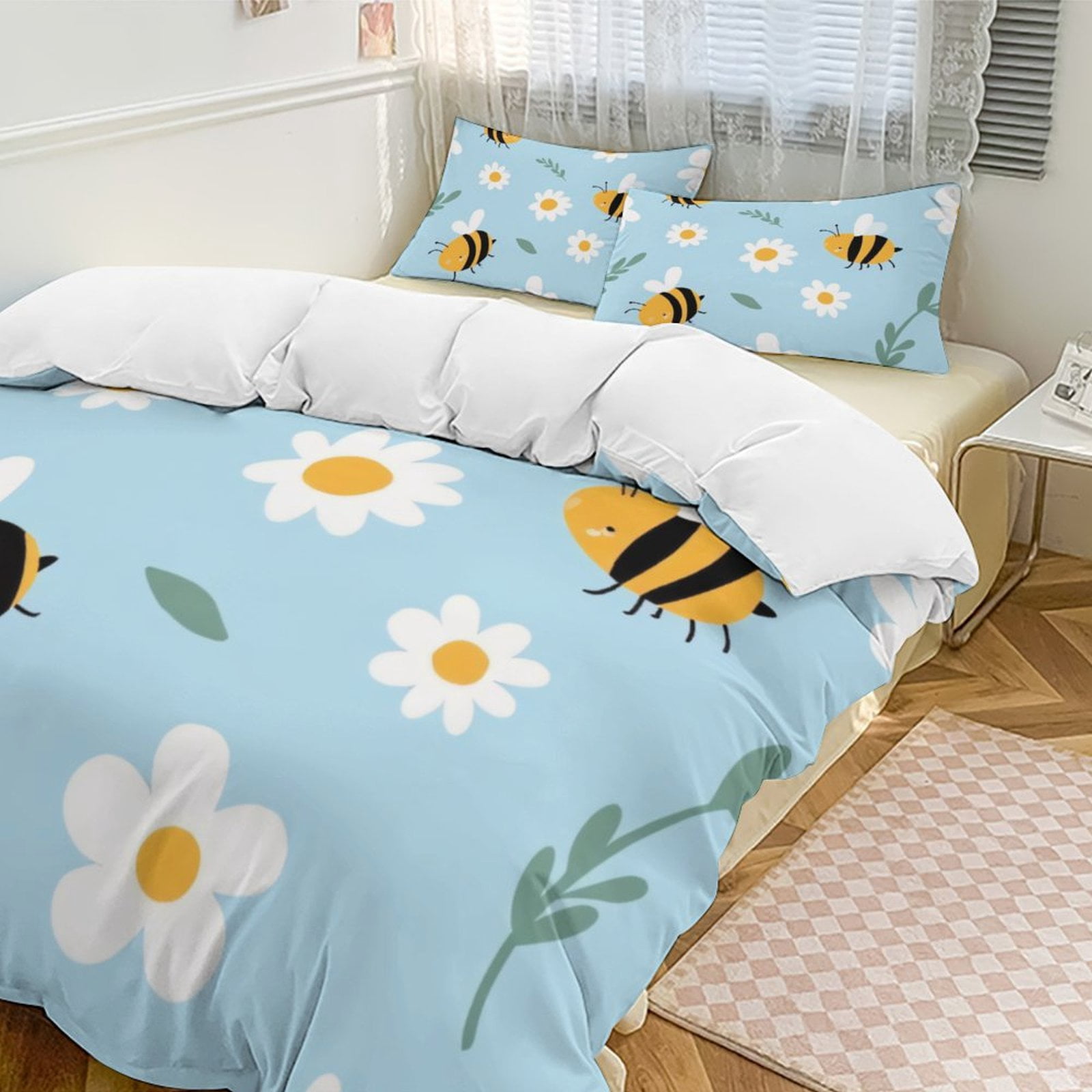Cute Bees And Daisies Pattern 3D Duvet Cover Set Quilt Cover Theme of ...