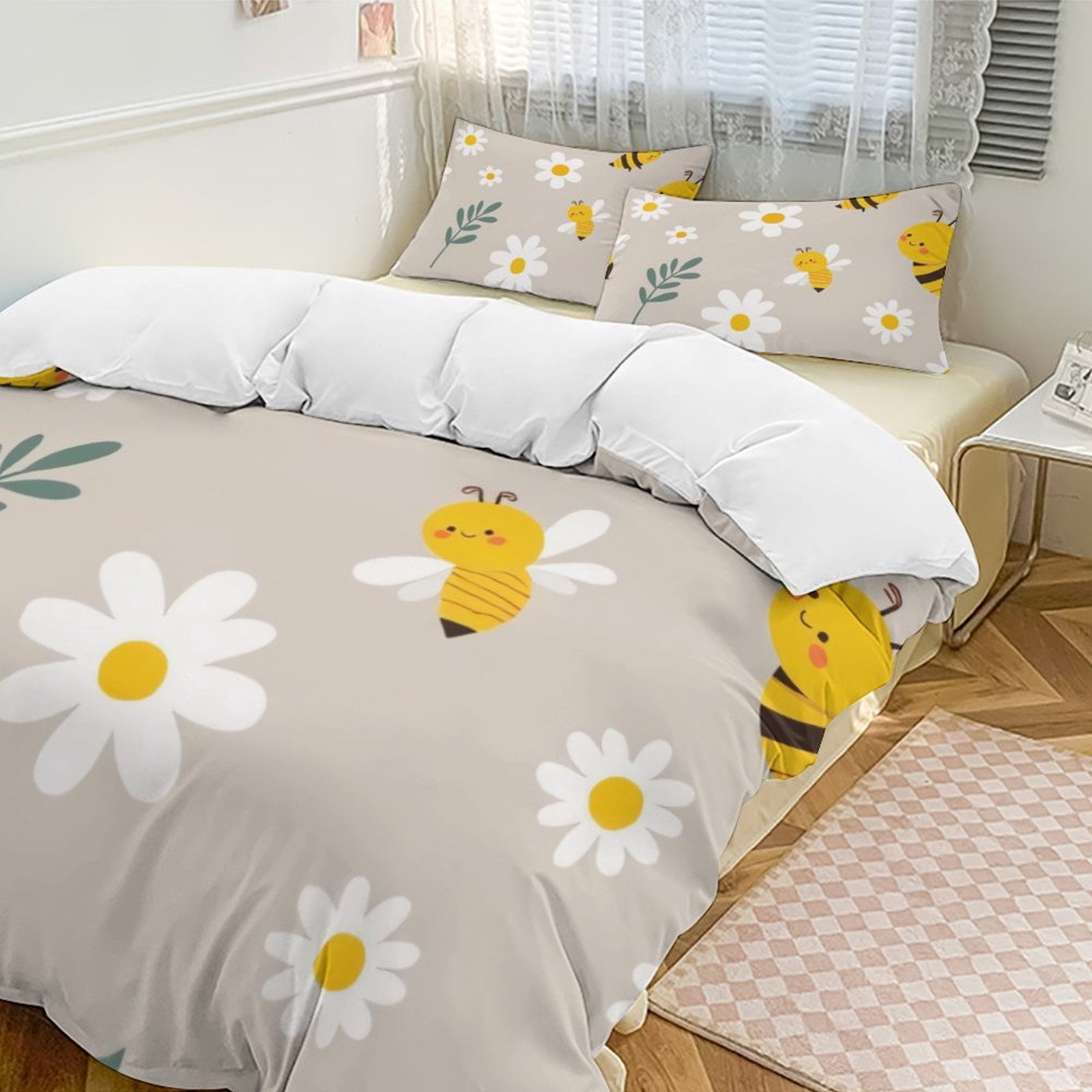 Cute Bees And Daisies Pattern Duvet Cover Set Themed Multicolor ...