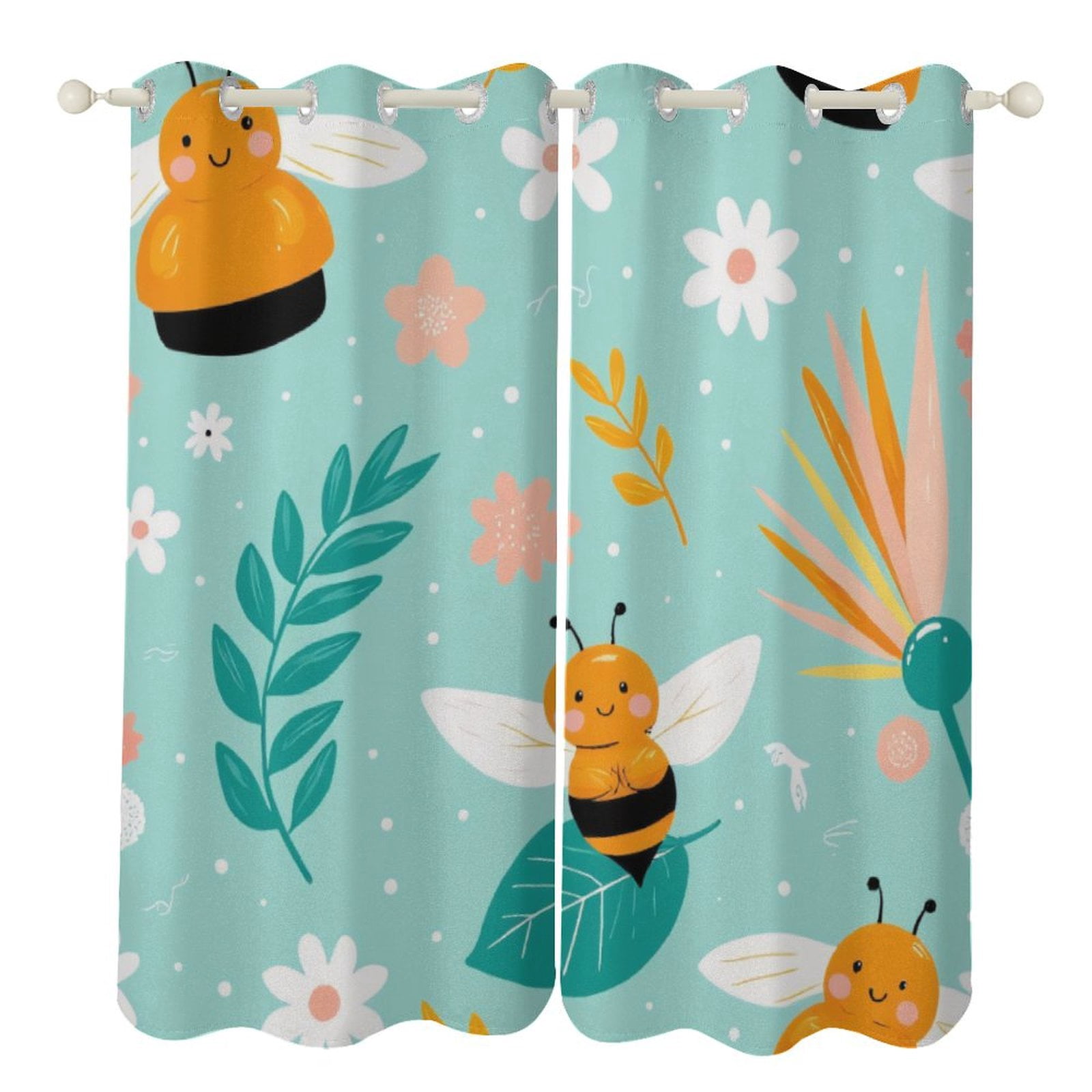 Cute Bees And Flowers Pattern(1) Luxury Window Curtains Blinds for ...