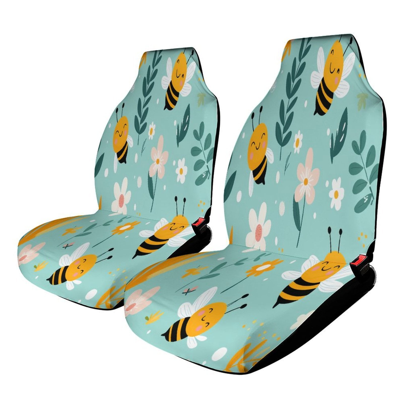 Cute Bees And Flowers Pattern Car Seat Covers,Universal Auto Front ...