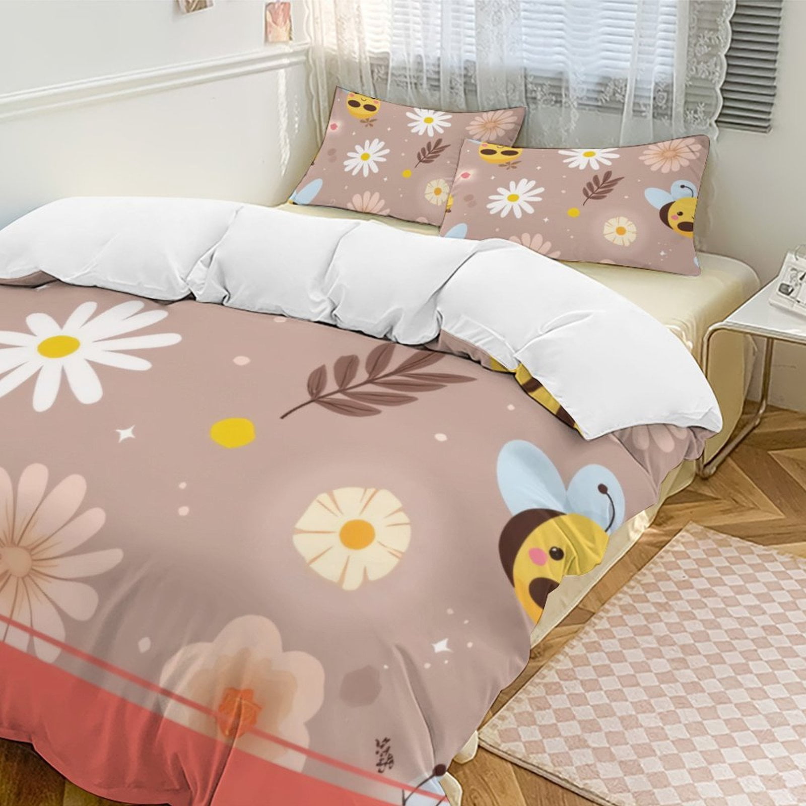 Cute Bees And Flowers Pattern Duvet Cover Set Bedding Set Polyester ...