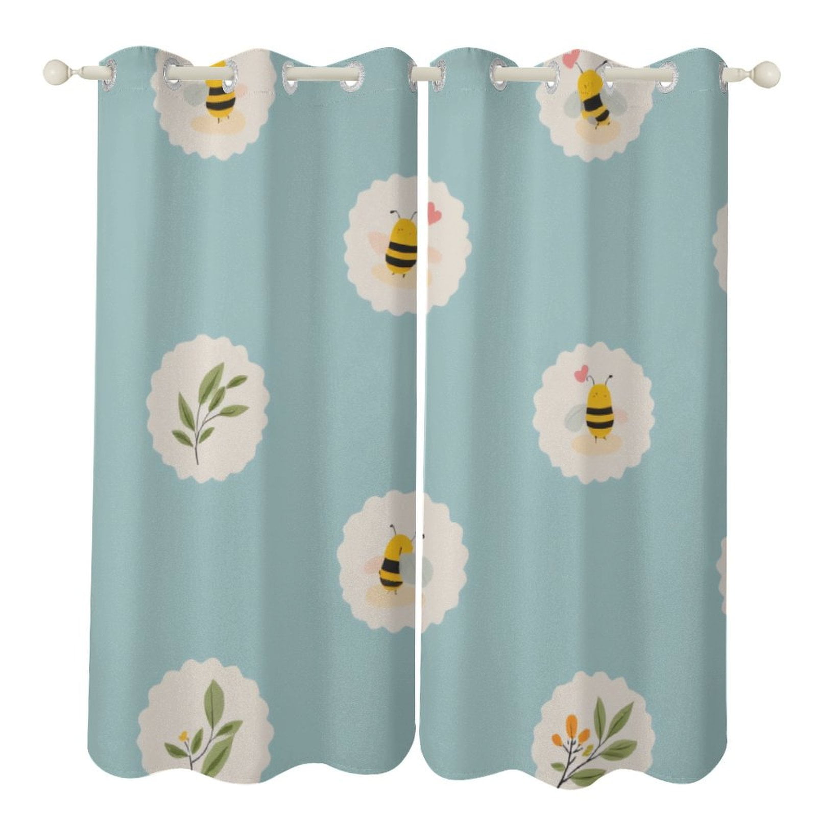 Cute Bees And Leaves Pattern Luxury Window Curtains Blinds for Living ...