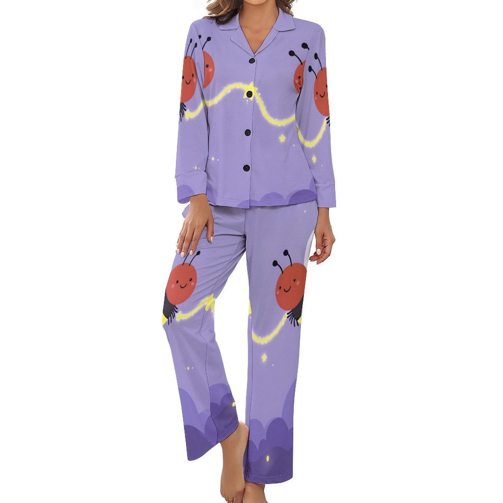 Cute Bees Flying in Night Sky-1 Pajamas Woman Vintage Pajamas Set 2 ...