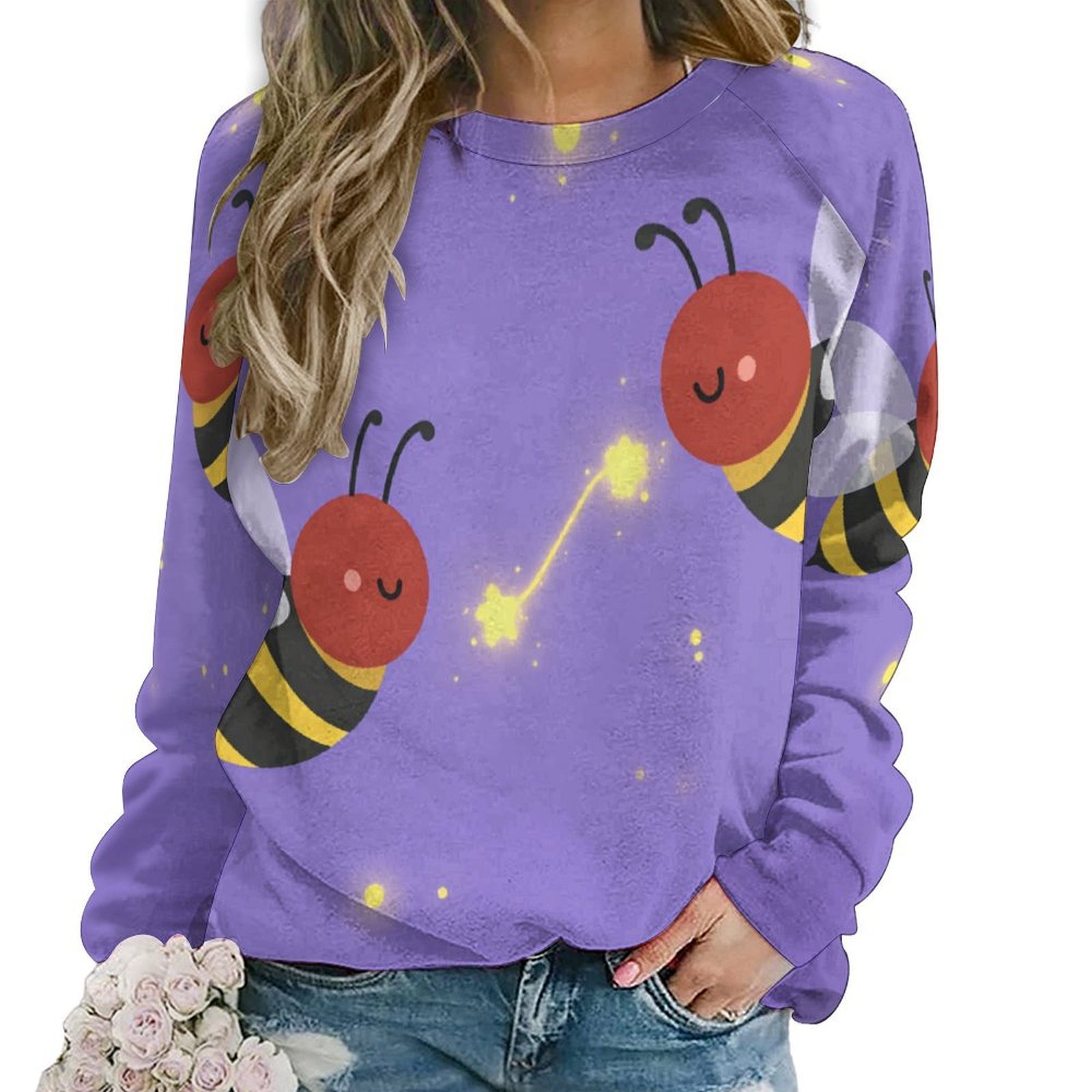 Cute Bees Flying in Night Sky Women Casual Long Sleeve Hoodie ...