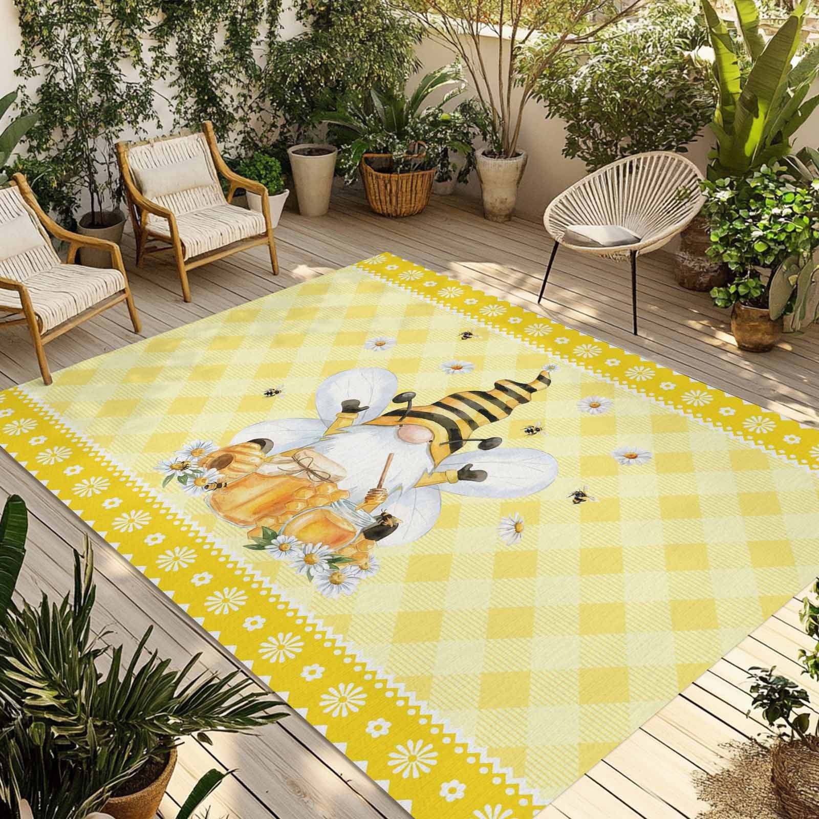 Cute Bees Outdoor Rug for Patio/Deck/Porch, Non-Slip Large Area Rug 3 x ...