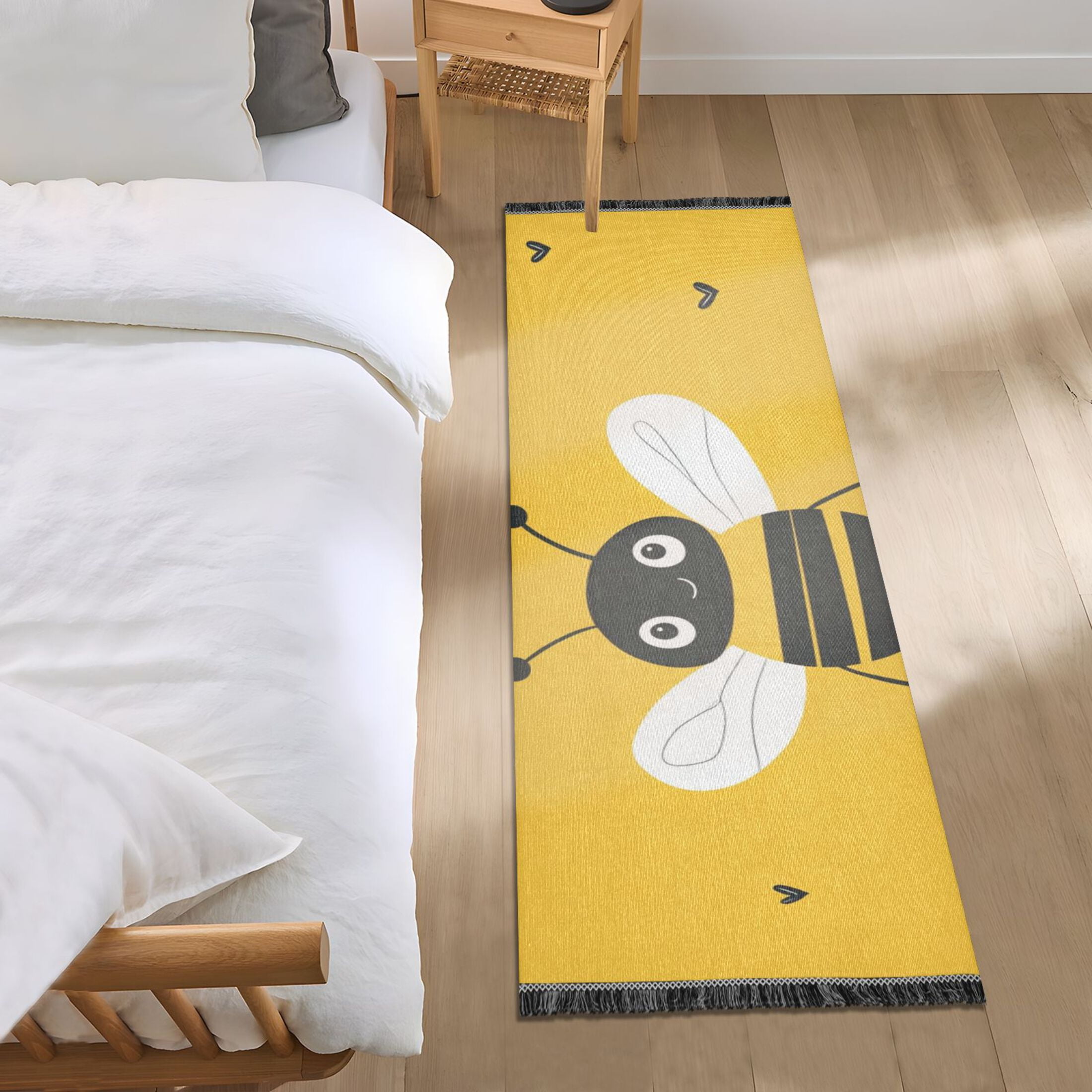 Cute Bees and Hearts Bedside Runner Rug 2'x 6' Non Slip Carpet Floor ...