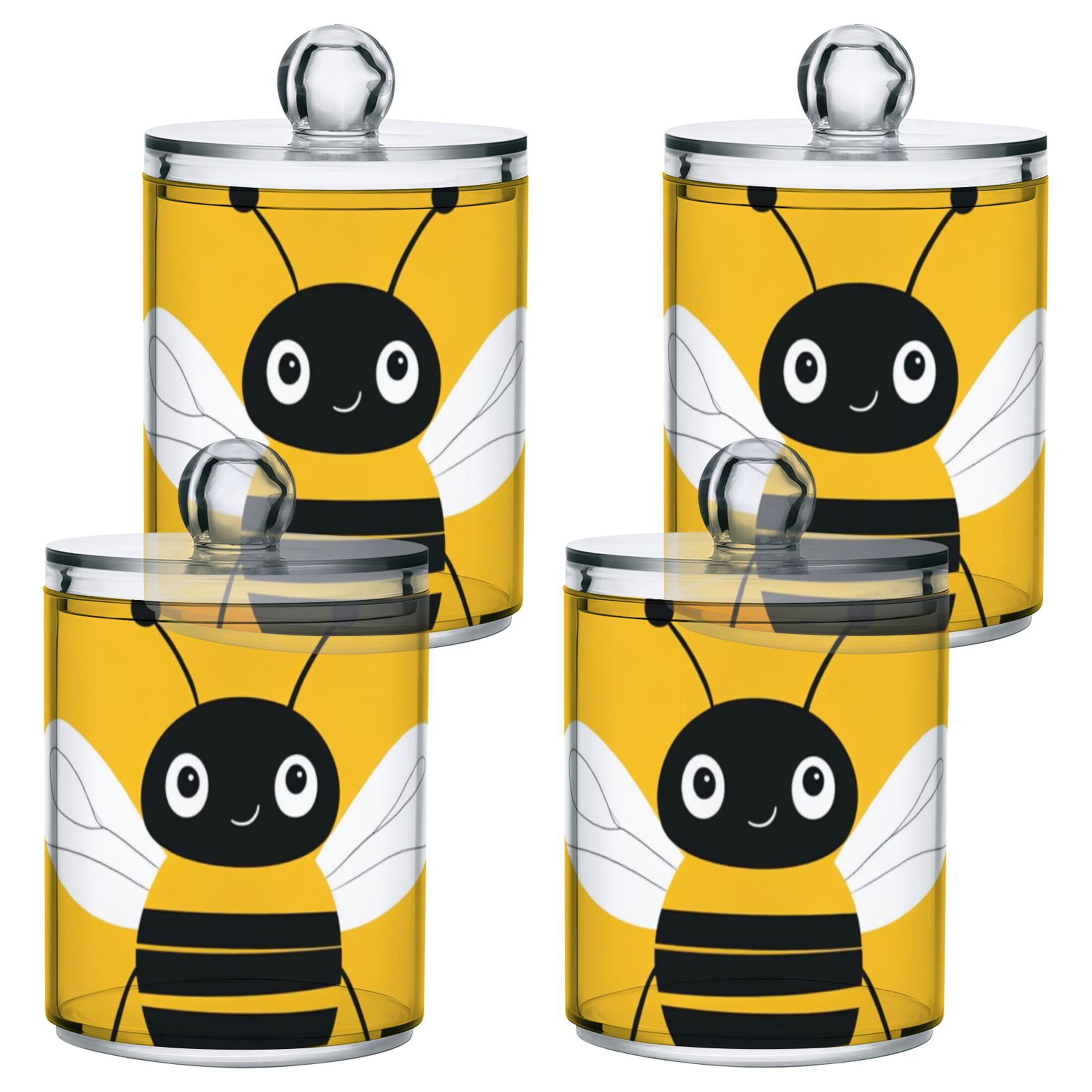 Cute Bees and Hearts Translucent Plastic Cans Storage Canisters with ...