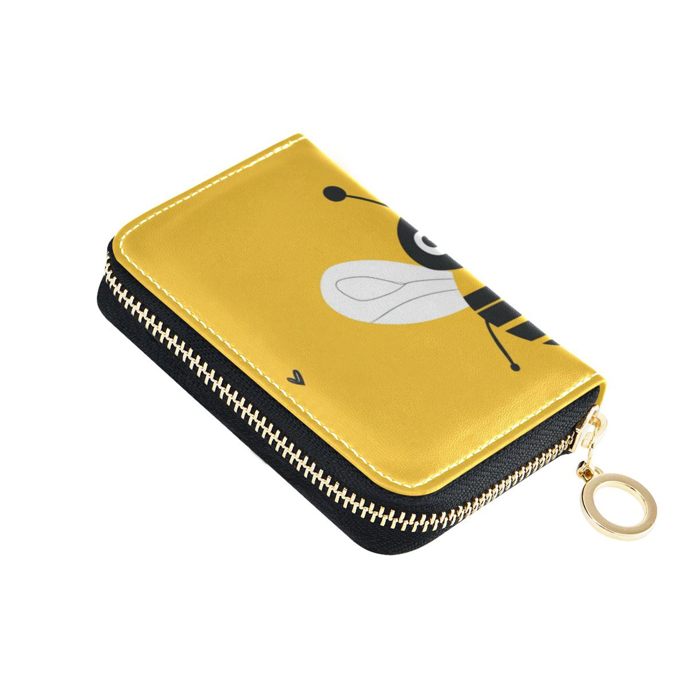 Cute Bees and Hearts Women's Credit Card Holder PU Leather Zipper ...