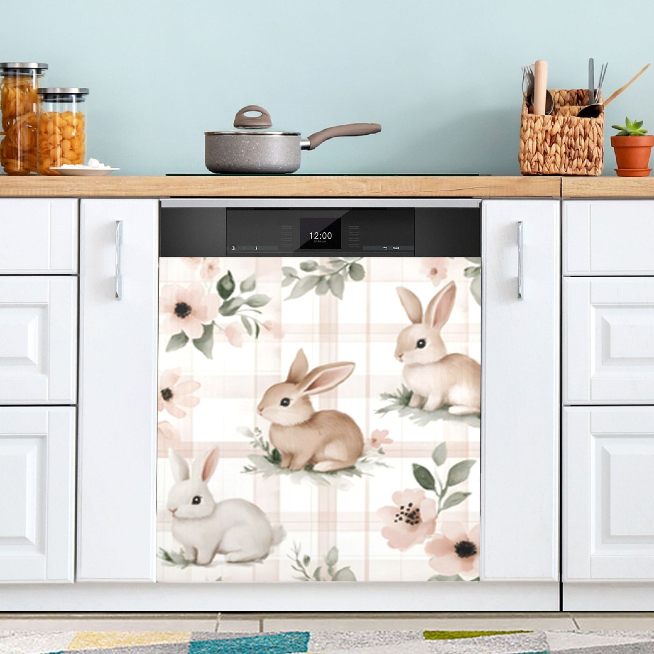 Cute Beige Rabbit Christmas Dishwasher Magnet Cover Reuseable ...