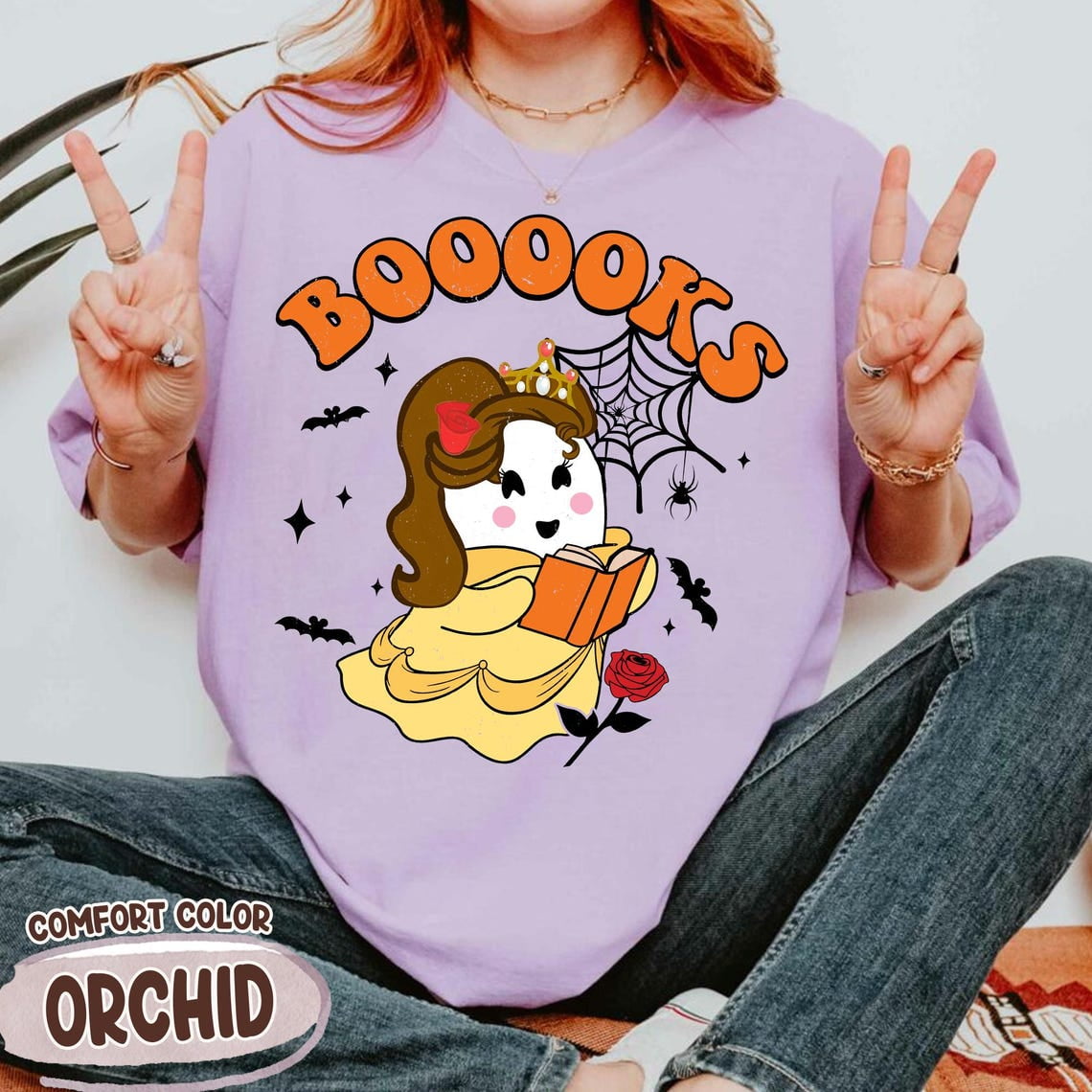 Cute Belle Princess Boo Ghost Boooooks Reading T-shirt, Disney Beauty ...