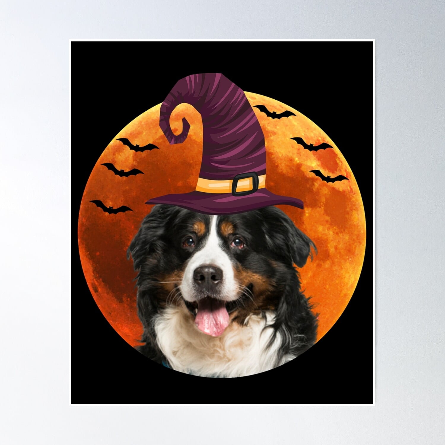 Cute Bernese Mountain Dog With Witch Hat Poster Wall Art, Modern Wall Decor, 16x24 UNFRAMED ...
