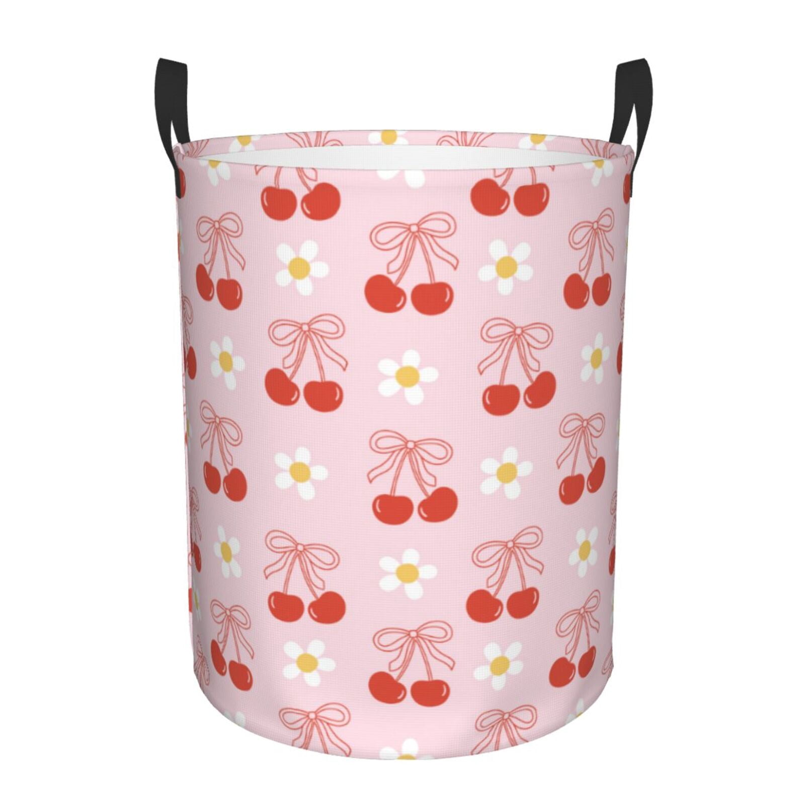Cute Berry Bow Tie Flower Laundry Basket, Laundry Hamper Waterproof ...
