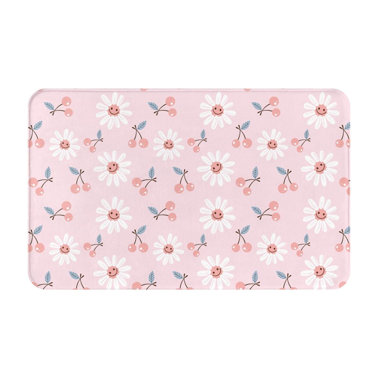 Cute Berry Pink Daisy Bathroom Rugs 30x20, Non-Slip Absorbent Bath Mat ...