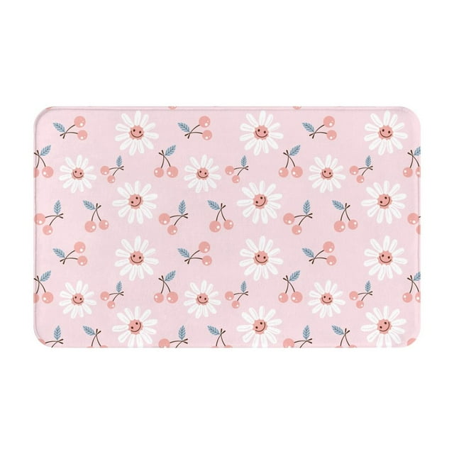 Cute Berry Pink Daisy Bathroom Rugs 30x20, Non-Slip Absorbent Bath Mat ...