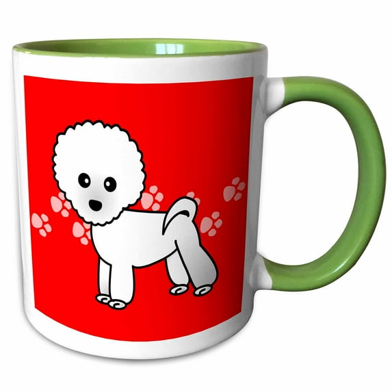3drose, Cute Bichon Frise Red Paw Print Background, 15oz Two-tone Green ...