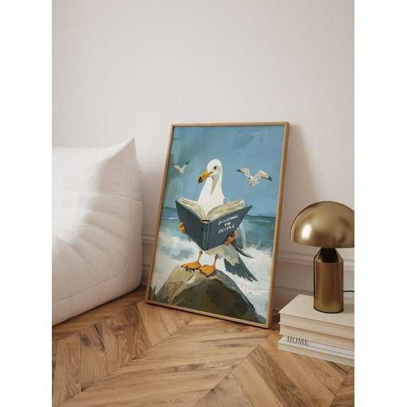 Cute Bird Animal Poster Print, Tet Bathroom Sign, Seagull Tet Art ...