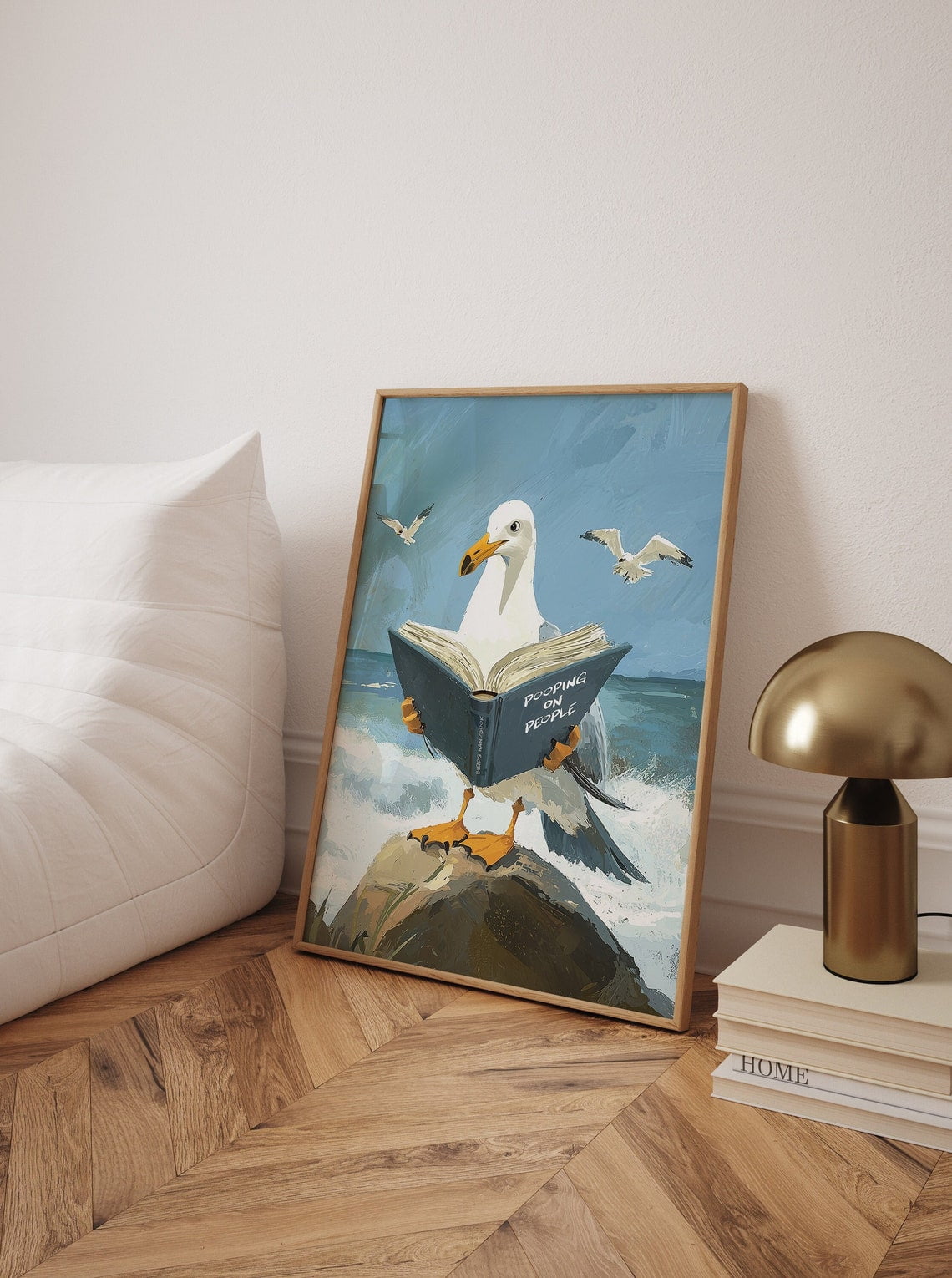 Cute Bird Animal Poster Print, Tet Bathroom Sign, Seagull Tet Art ...