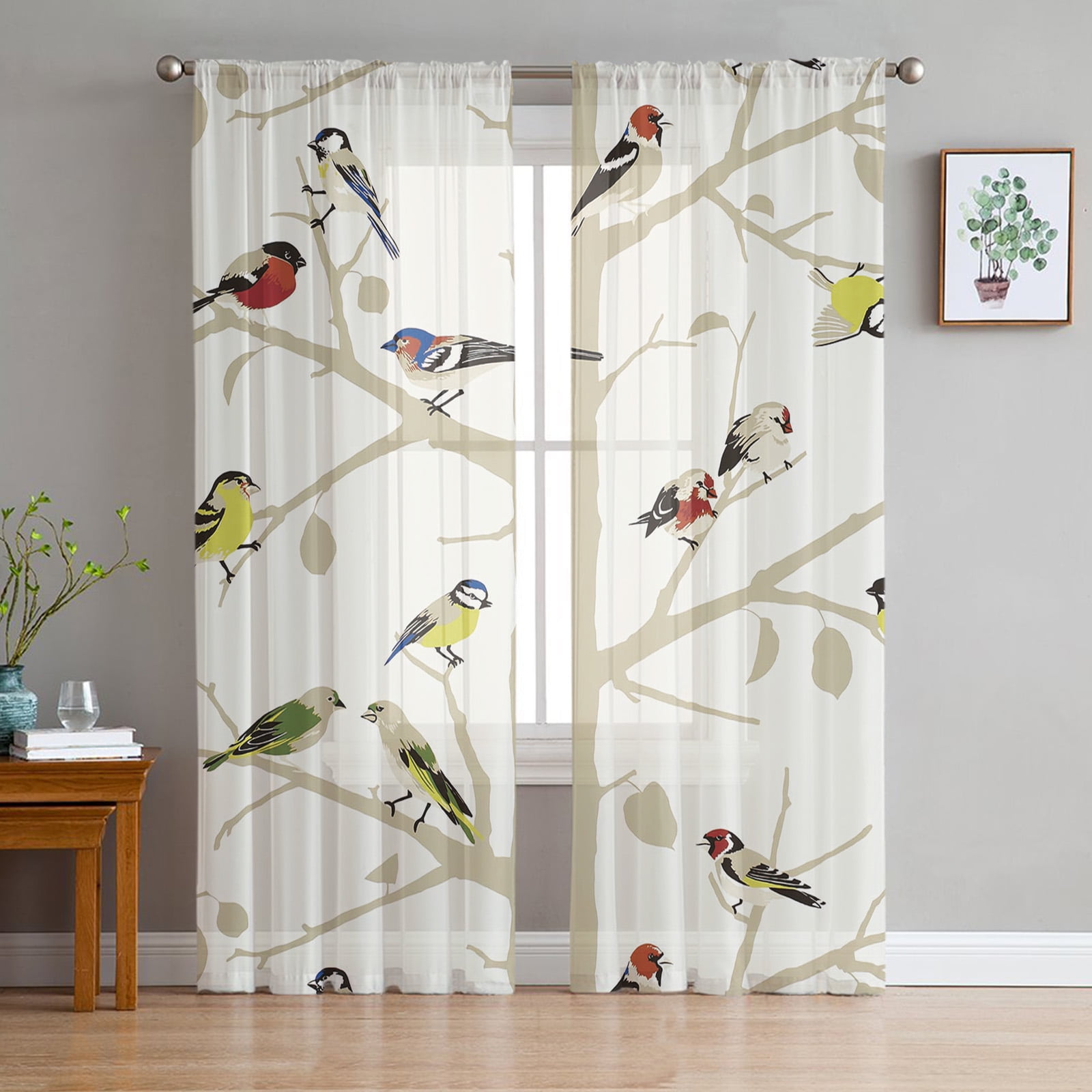 Cute Bird Electric Light Illustration Tulle Curtains for Living Room ...