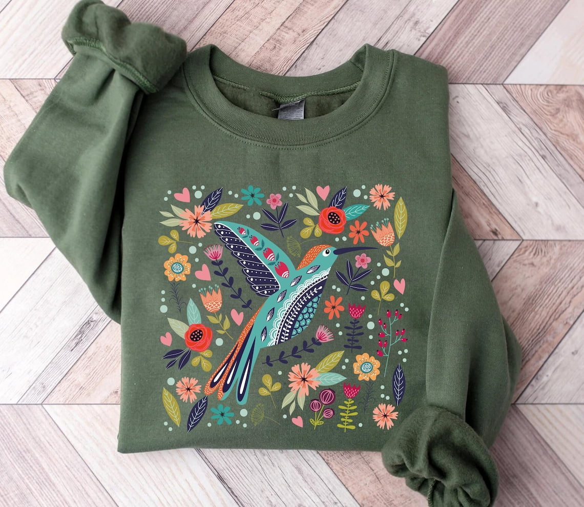 Cute Bird Sweatshirt, Colorful Bird Lover Gift, Retro Floral Bird Mom ...